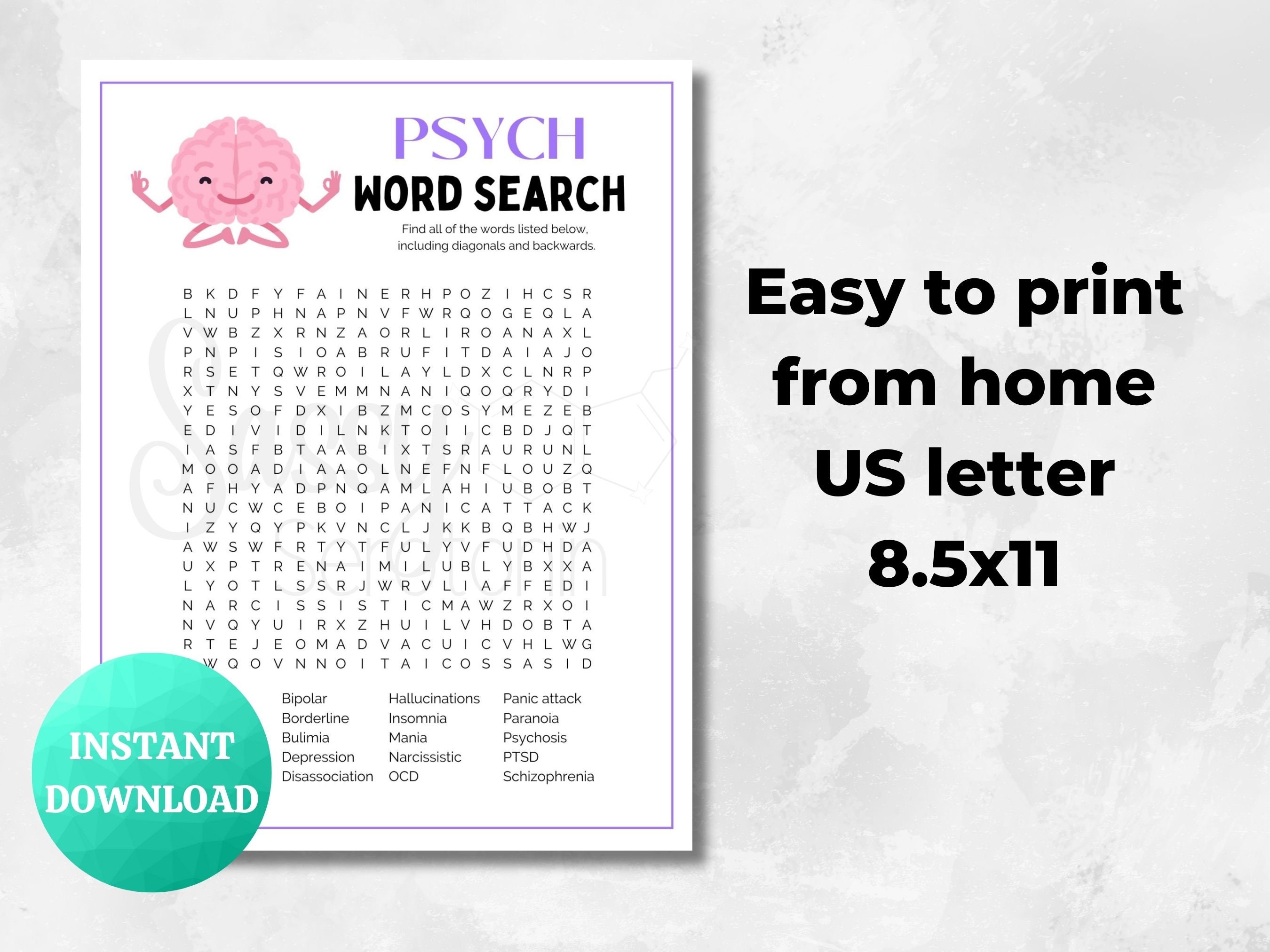Psych Word Search | PRINTABLE Doctor Nurse Fun Game | Graduation, White ...