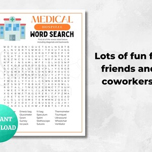 Medical Hospital Word Search | PRINTABLE Doctor Nurse Fun Game ...