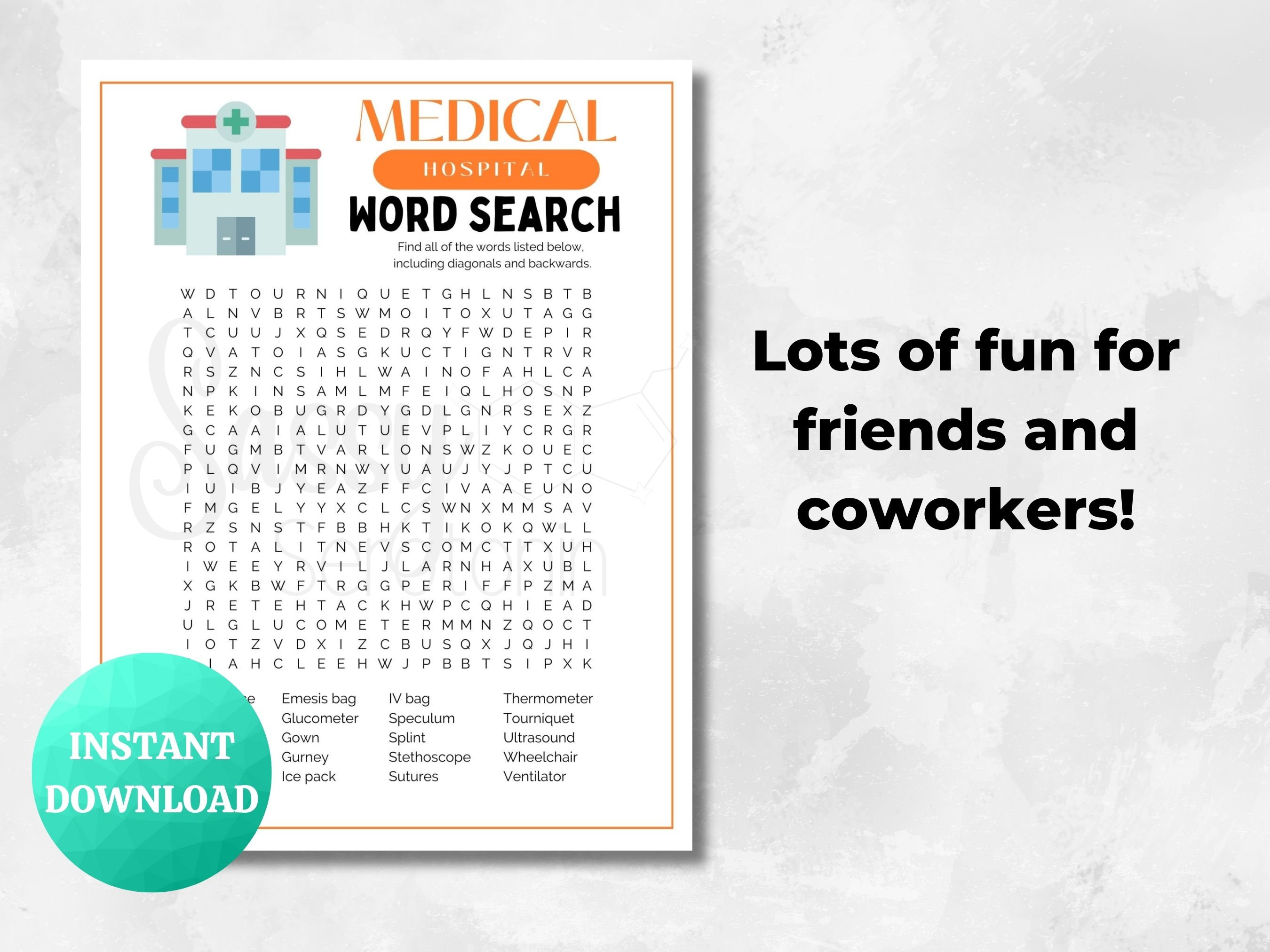 Medical Hospital Word Search PRINTABLE Doctor Nurse Fun Game Graduation ...