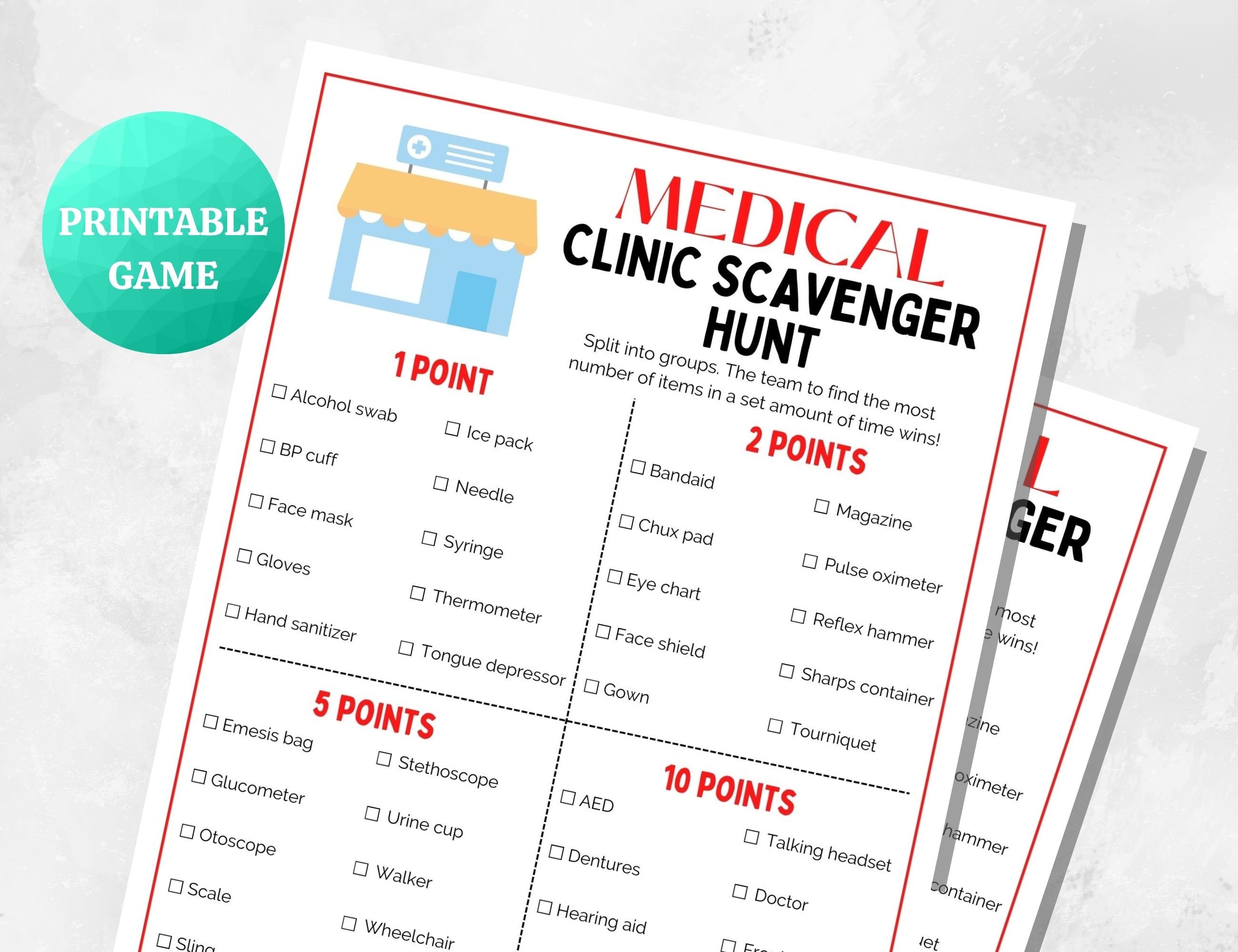 Medical CLINIC Scavenger Hunt PRINTABLE Medical Game Doctor Nurse Fun