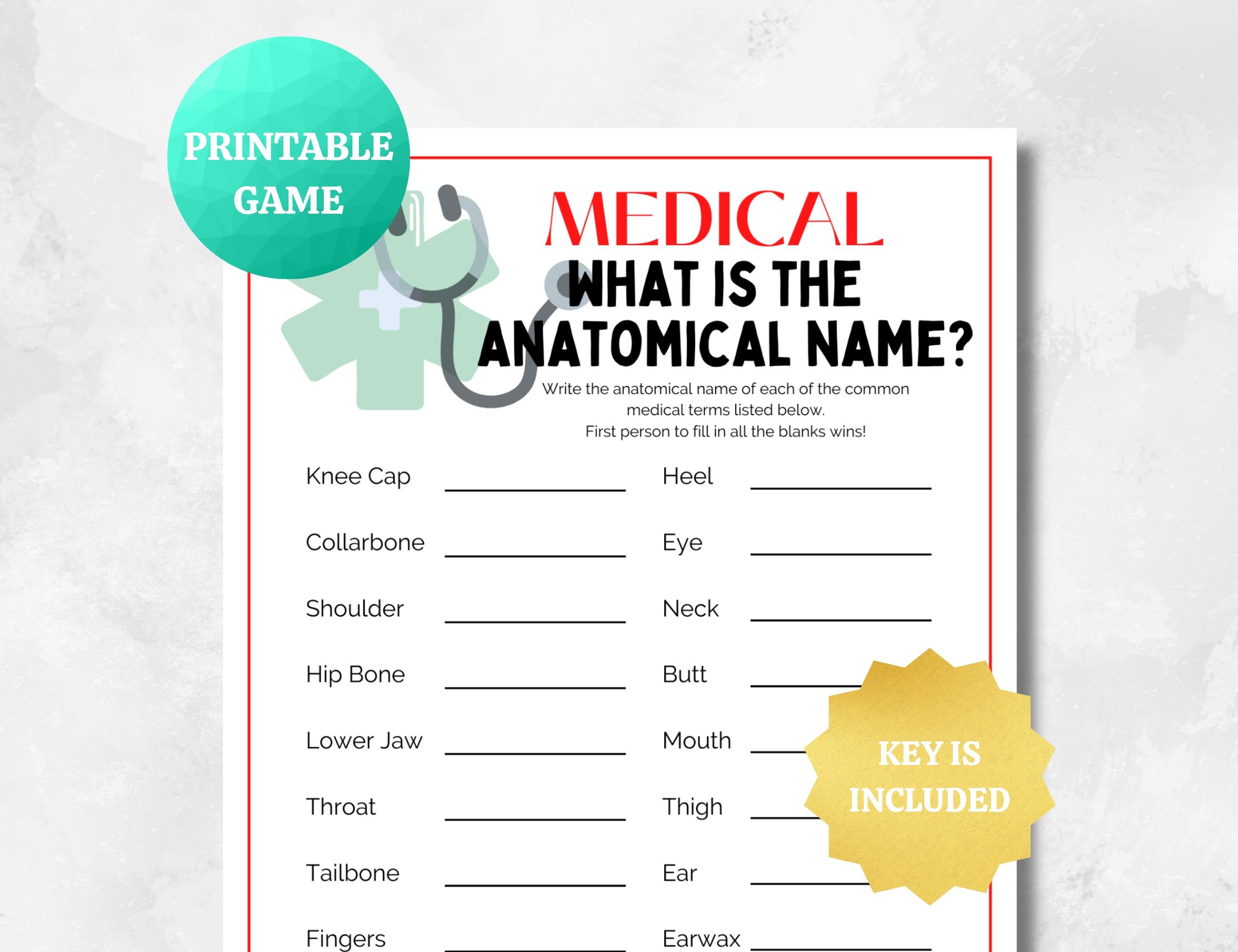 Medical What is the Anatomical Name? | PRINTABLE Medical Doctor Nurse ...