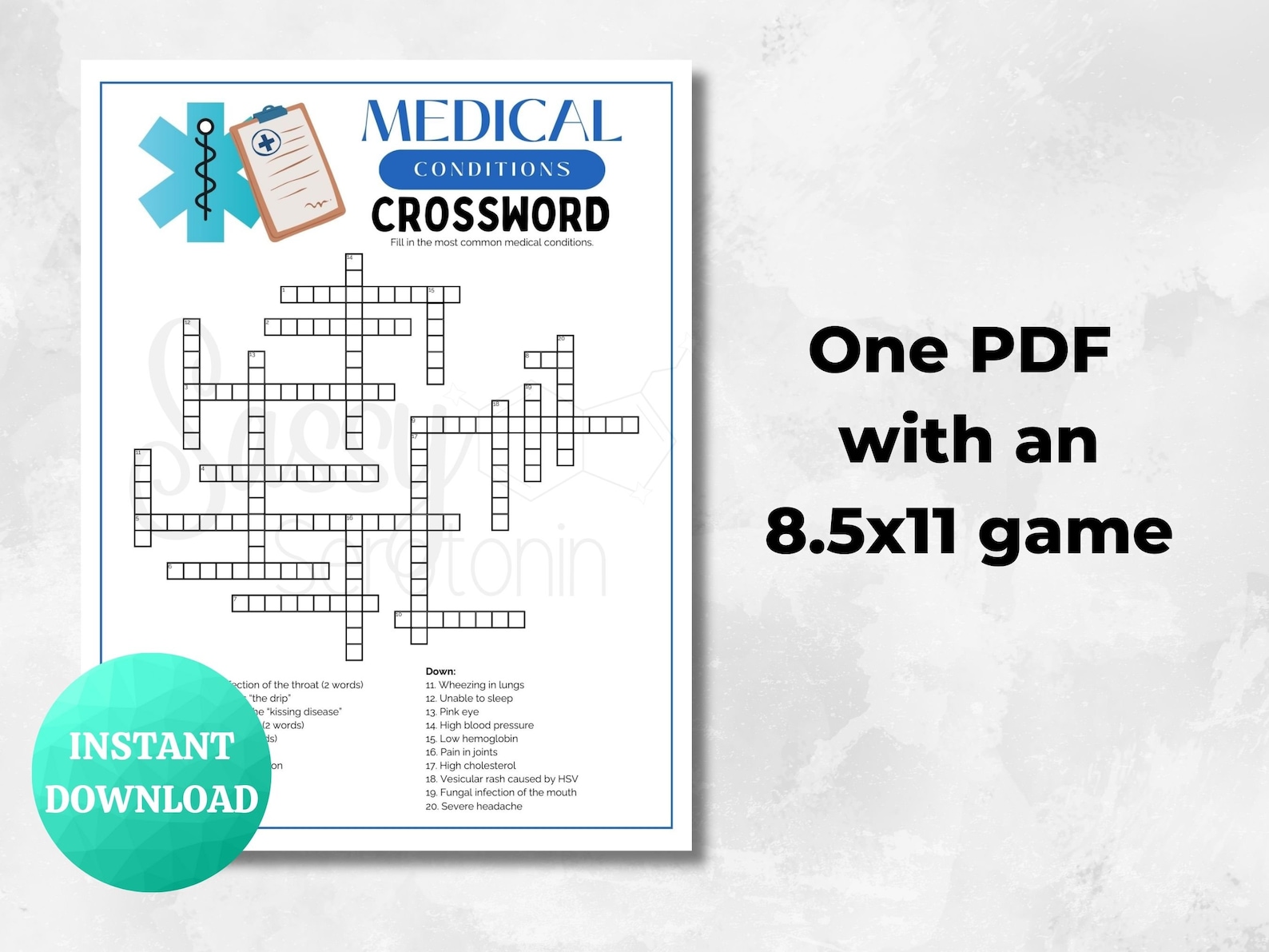 Medical Conditions Crossword | PRINTABLE Doctor Nurse Fun Game ...