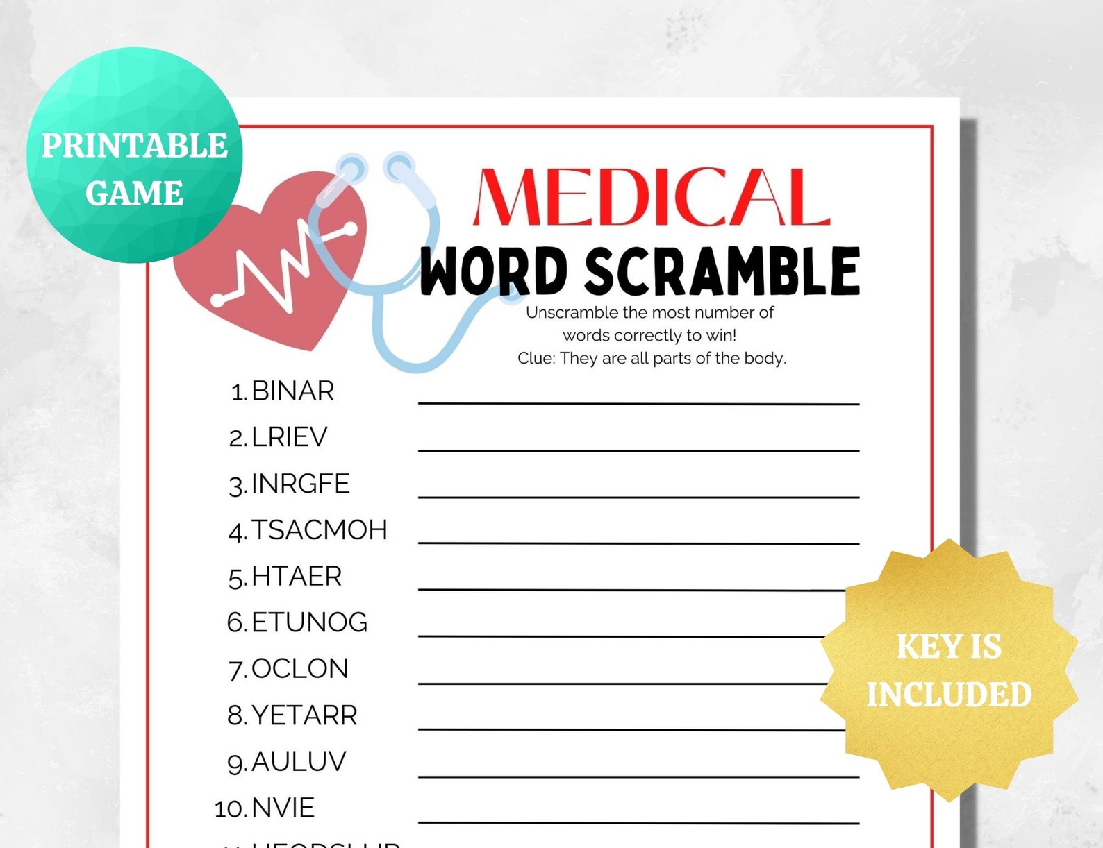 Medical Word Scramble PRINTABLE Medical Game Doctor Nurse - Etsy