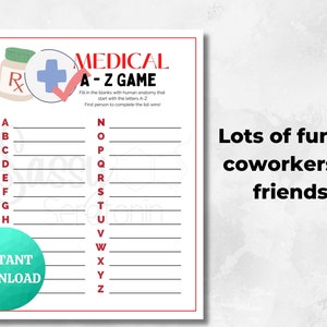 Medical A to Z Game | PRINTABLE Medical Game | Doctor Nurse Fun Game ...