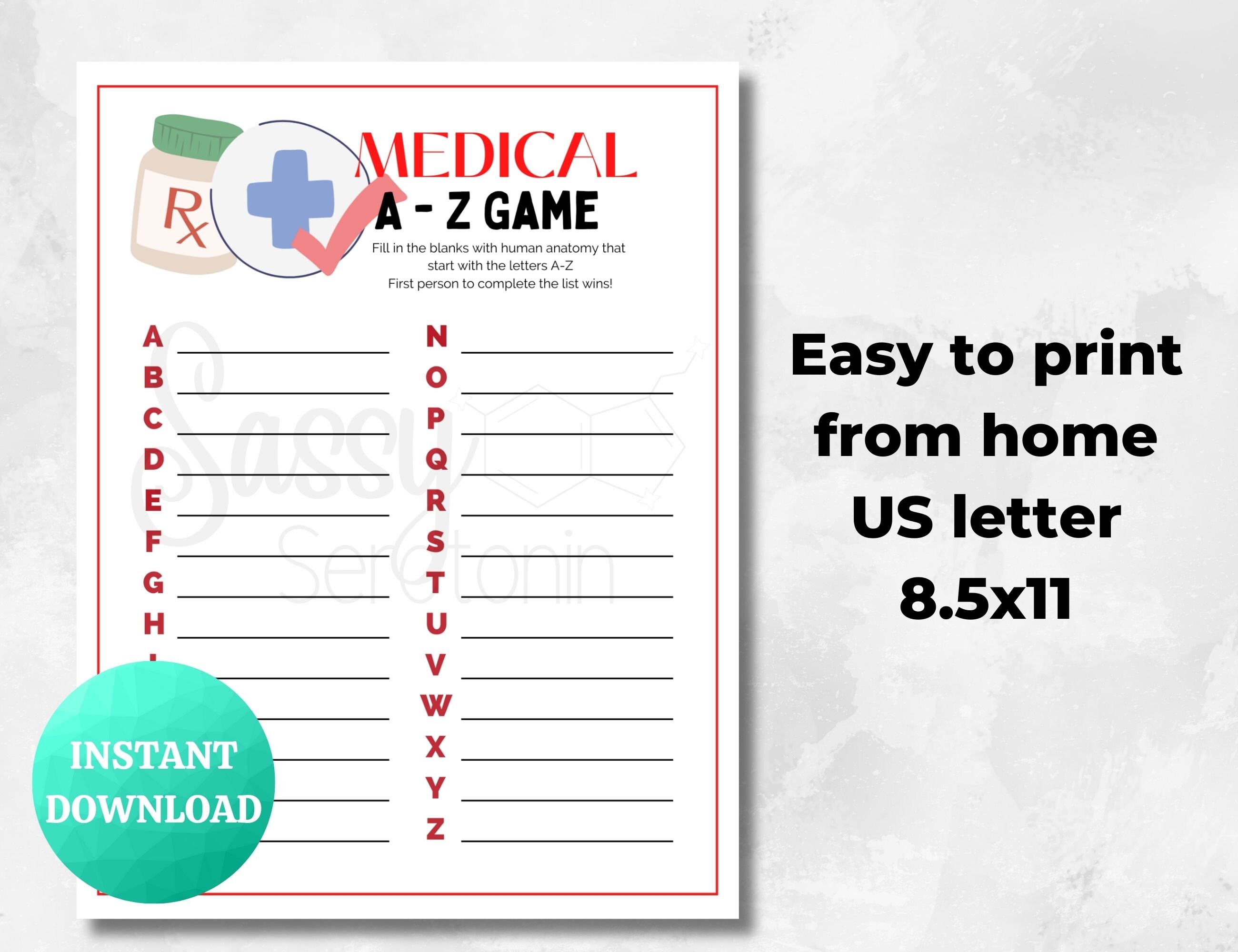 Medical A to Z Game | PRINTABLE Medical Game | Doctor Nurse Fun Game ...