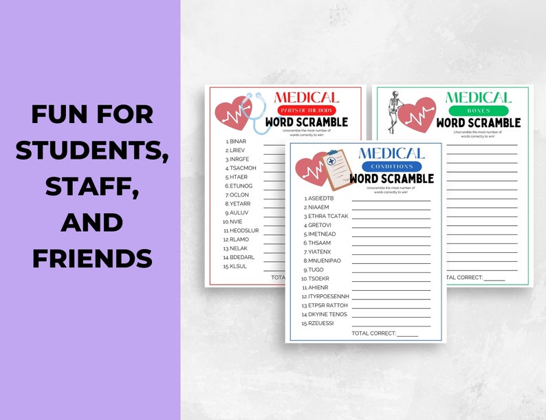 Medical Word Scramble Bundle | PRINTABLE Medical Games | Doctor Nurse ...
