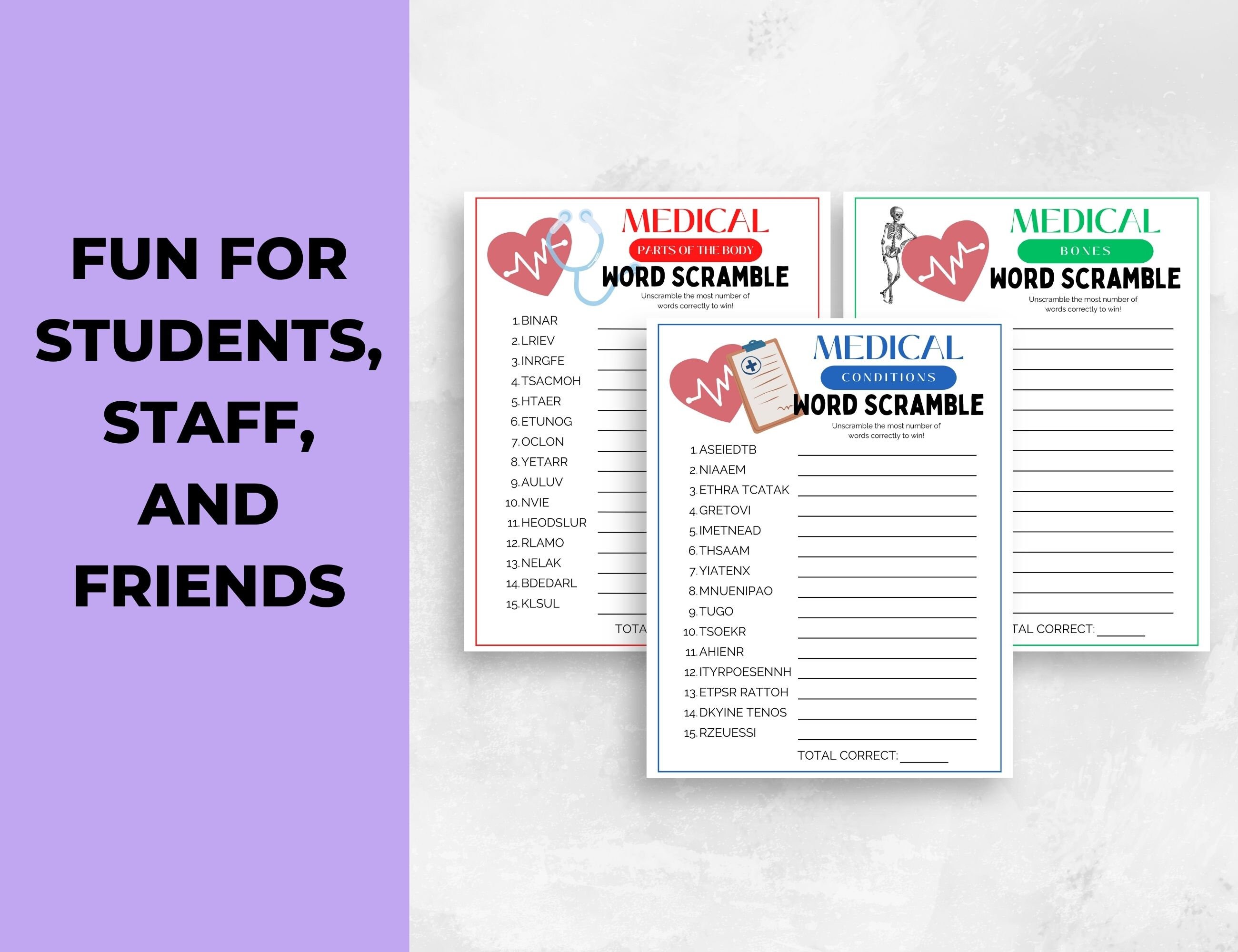 Medical Word Scramble Bundle PRINTABLE Medical Games Doctor Nurse Fun ...