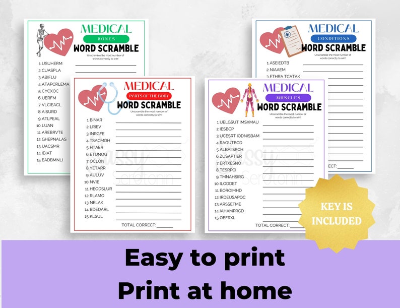 Medical Word Scramble Bundle | PRINTABLE Medical Games | Doctor Nurse ...