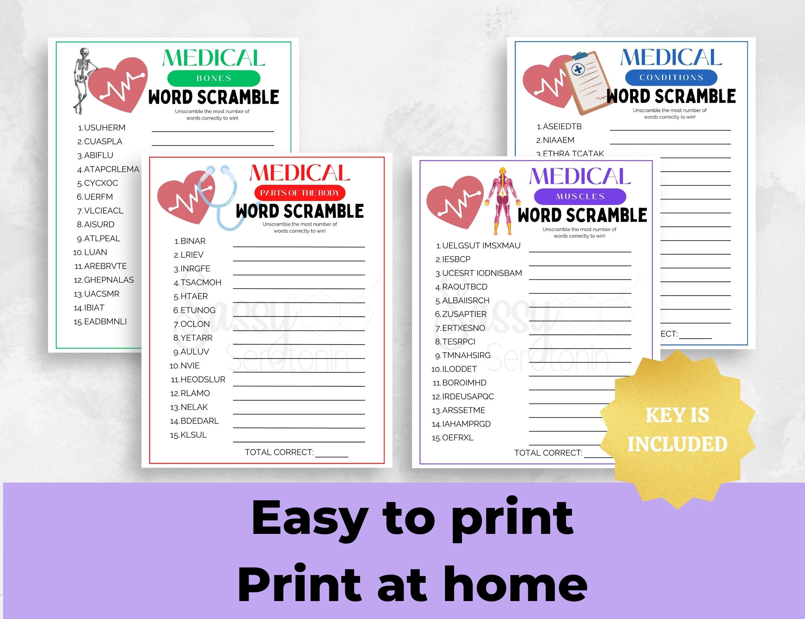 Medical Word Scramble Bundle | PRINTABLE Medical Games | Doctor Nurse ...