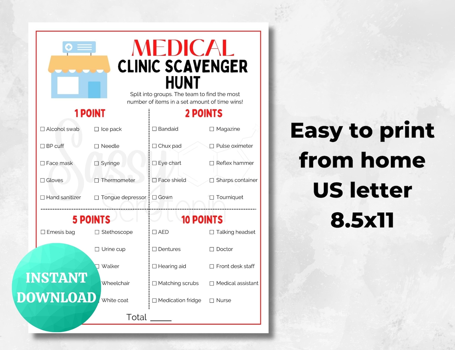 Medical CLINIC Scavenger Hunt PRINTABLE Medical Game Doctor Nurse Fun ...