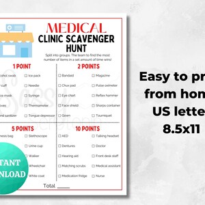 Medical CLINIC Scavenger Hunt PRINTABLE Medical Game Doctor Nurse Fun ...
