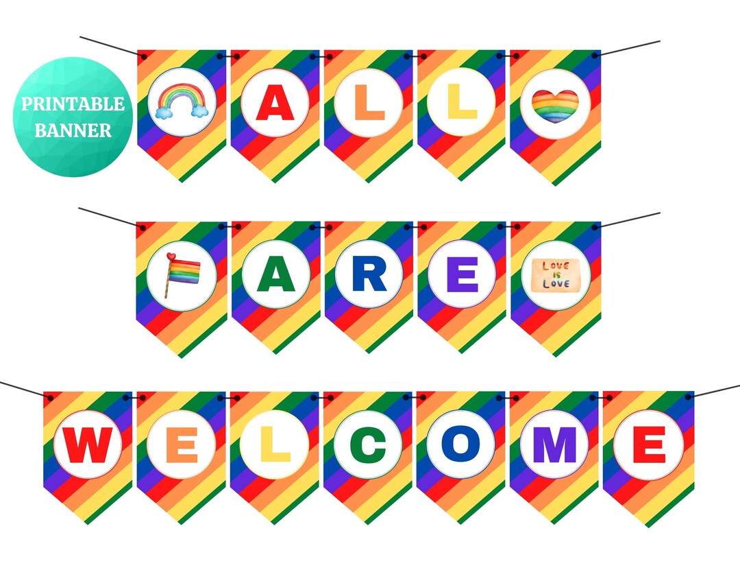 All Are Welcome Pride Banner | Happy Pride Month | LGBTQ Rainbow ...