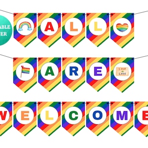All Are Welcome Pride Banner | Happy Pride Month | LGBTQ Rainbow ...