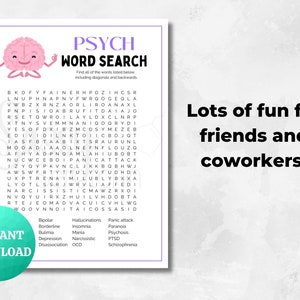 Psych Word Search | PRINTABLE Doctor Nurse Fun Game | Graduation, White ...