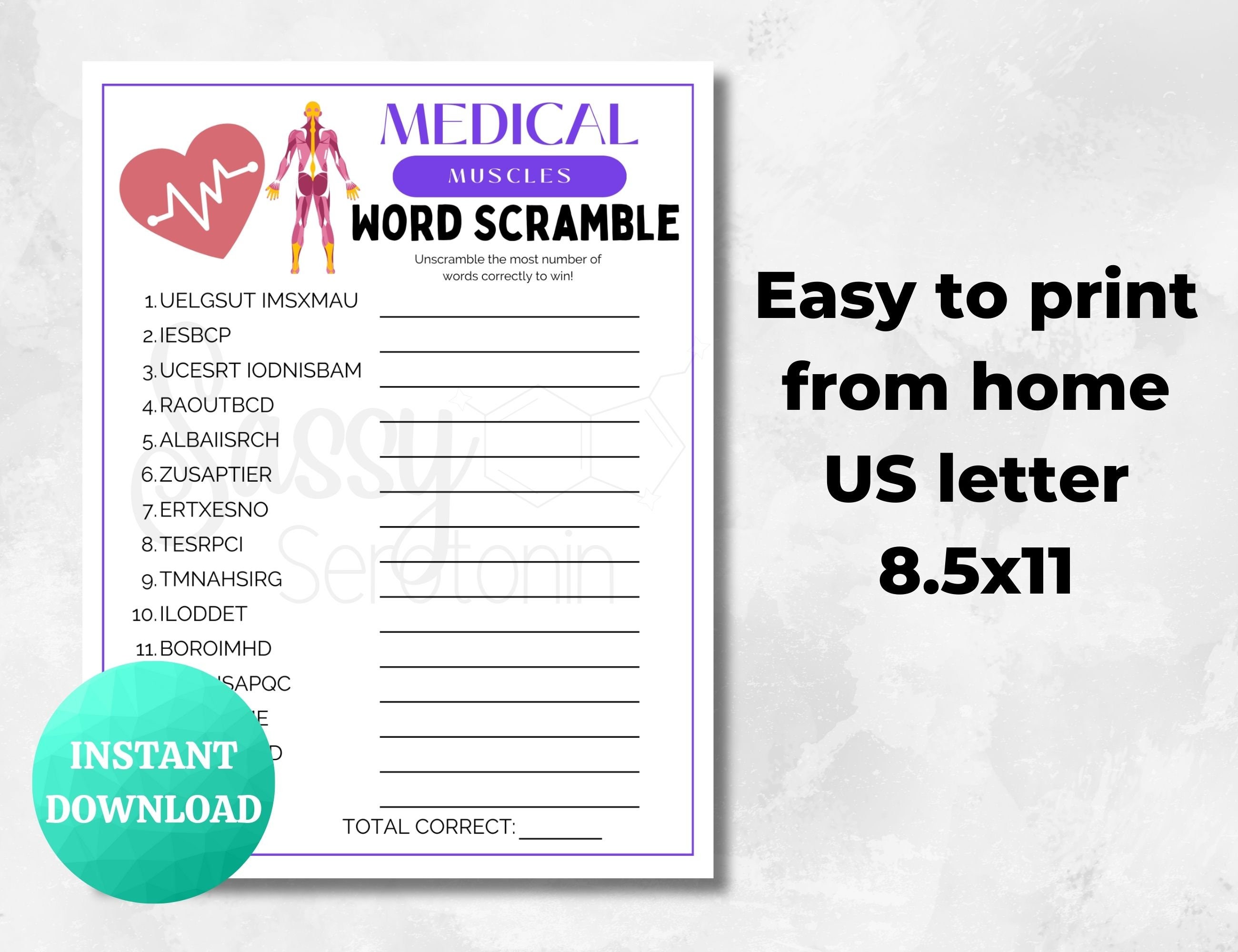 Medical MUSCLES Word Scramble | PRINTABLE Medical Game | Doctor Nurse ...