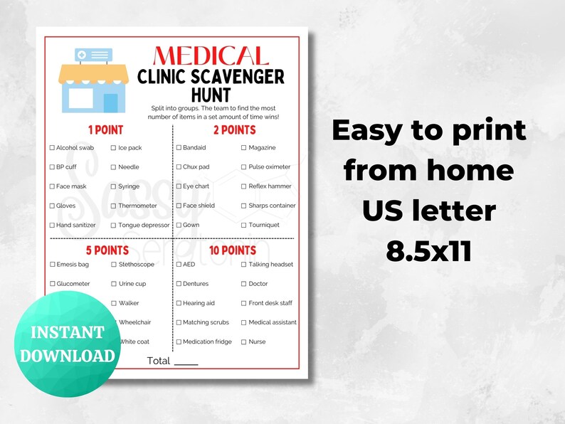 Medical CLINIC Scavenger Hunt | PRINTABLE Medical Game | Doctor Nurse ...