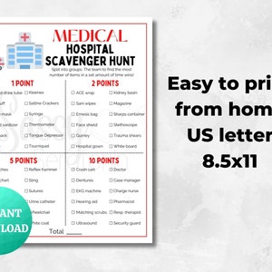 Medical HOSPITAL Scavenger Hunt | PRINTABLE Medical Game | Doctor Nurse ...