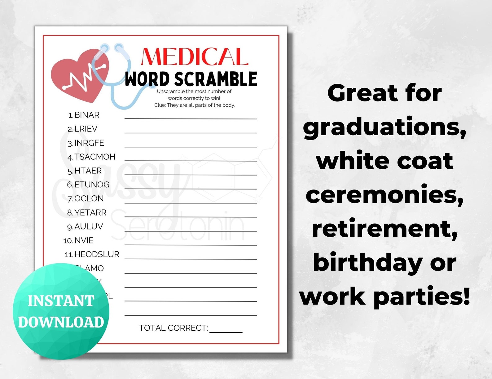 Medical Word Scramble PRINTABLE Medical Game Doctor Nurse - Etsy