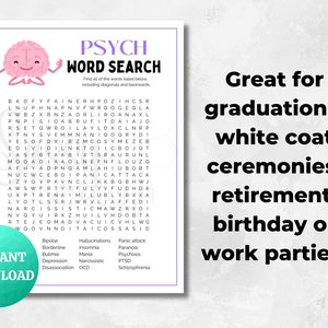 Psych Word Search | PRINTABLE Doctor Nurse Fun Game | Graduation, White ...
