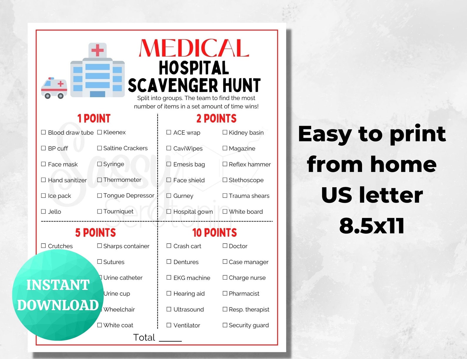 Medical HOSPITAL Scavenger Hunt PRINTABLE Medical Game - Etsy