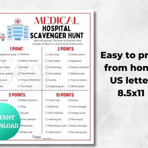 Medical HOSPITAL Scavenger Hunt PRINTABLE Medical Game Doctor Nurse Fun ...