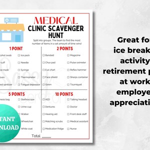 Medical CLINIC Scavenger Hunt PRINTABLE Medical Game - Etsy