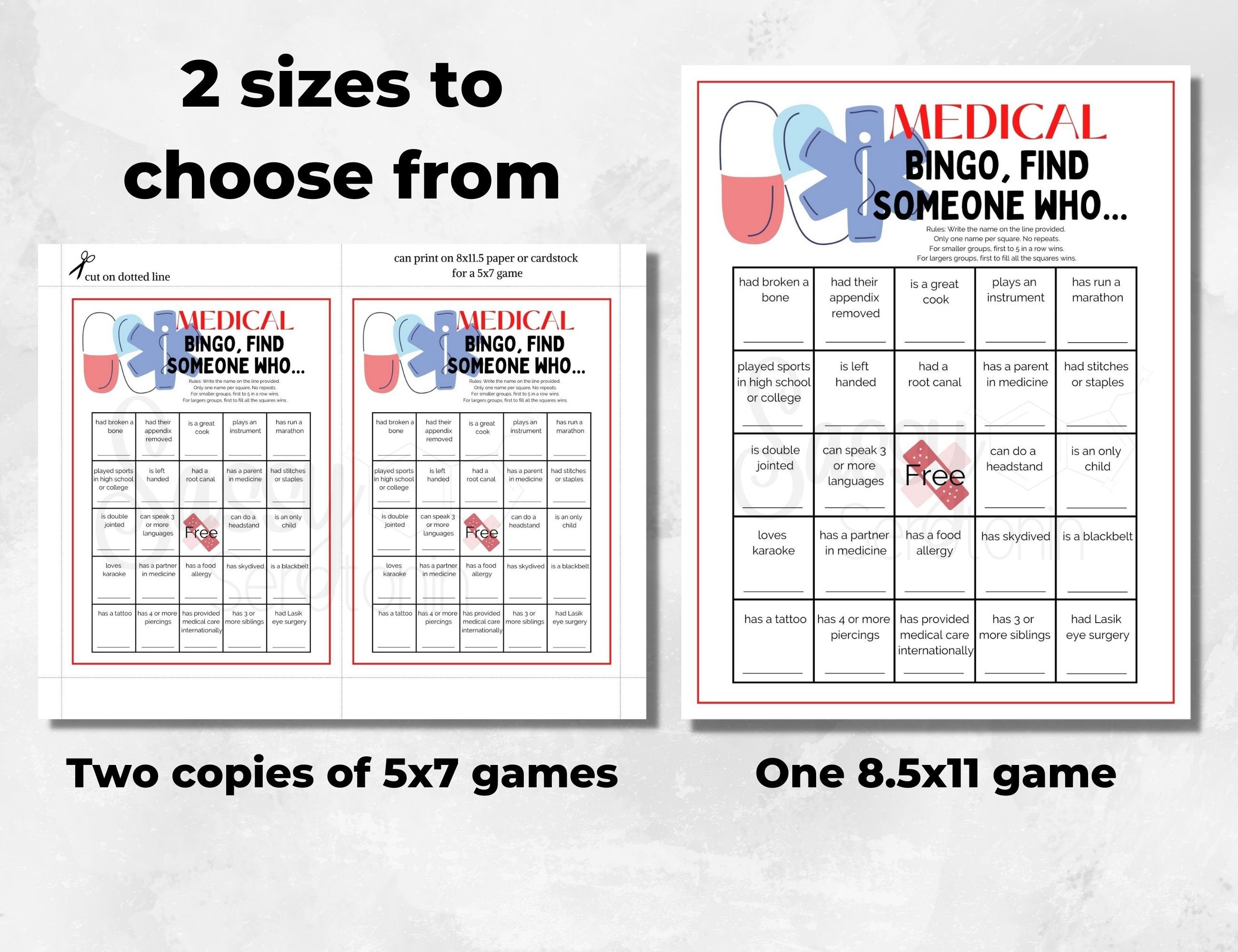Medical Bingo, Find Someone Who | PRINTABLE Medical Game | Doctor Nurse ...
