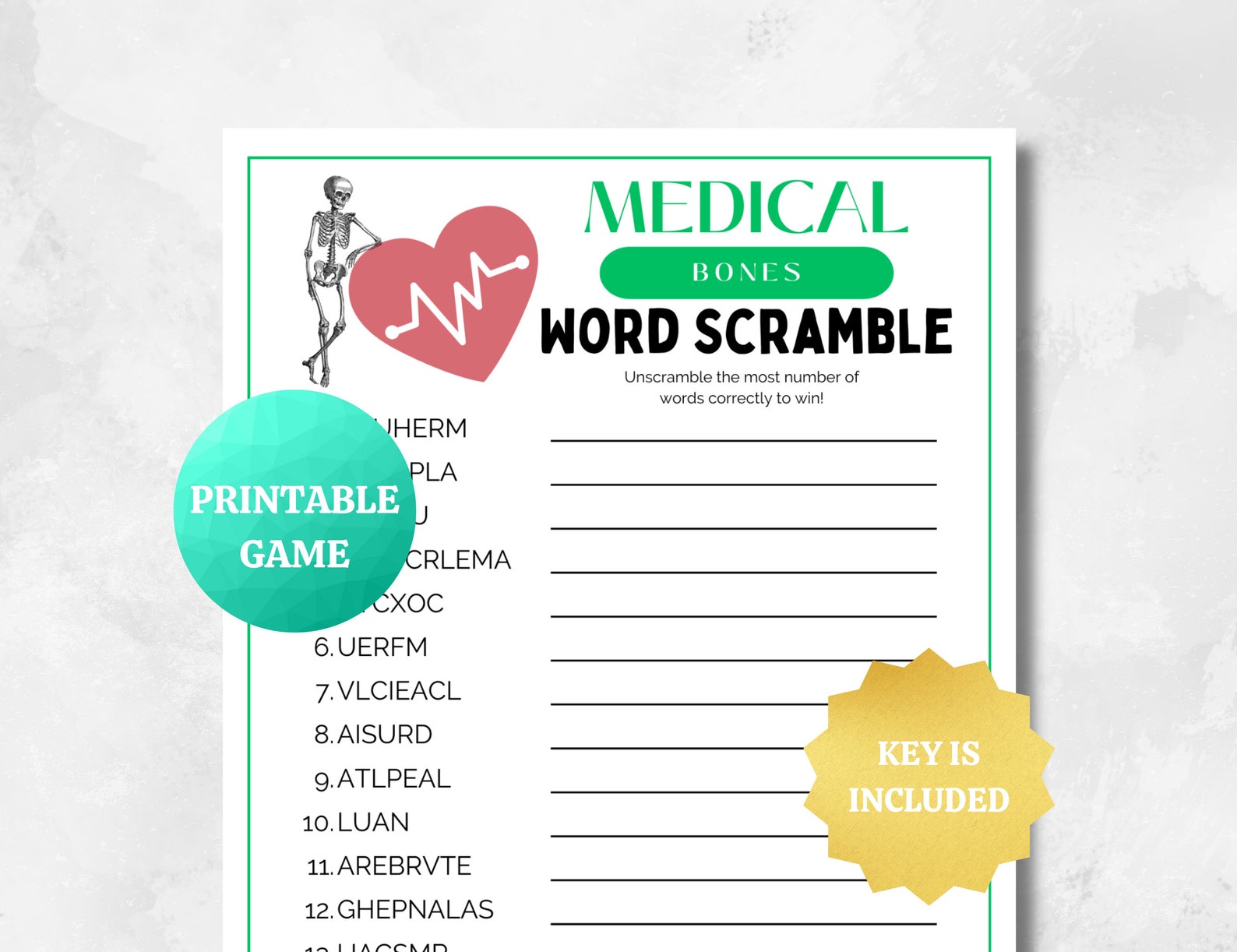 Medical BONES Word Scramble | PRINTABLE Medical Game | Doctor Nurse Fun ...