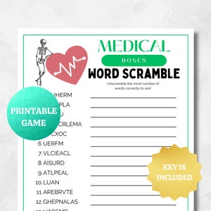 Medical BONES Word Scramble | PRINTABLE Medical Game | Doctor Nurse Fun ...