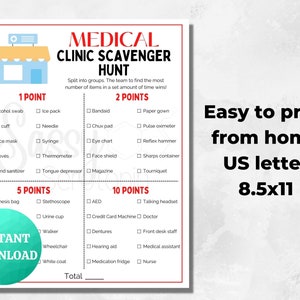 Medical CLINIC Scavenger Hunt PRINTABLE Medical Game - Etsy