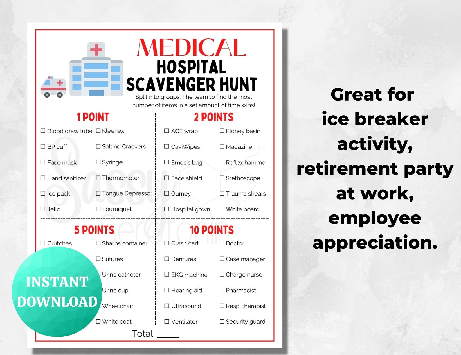 Medical HOSPITAL Scavenger Hunt PRINTABLE Medical Game - Etsy