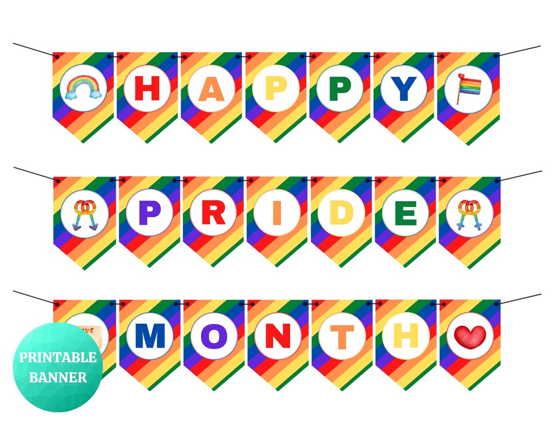 Happy Pride Month Banner | LGBTQ Pride Rainbow PRINTABLE Sign | Love is ...