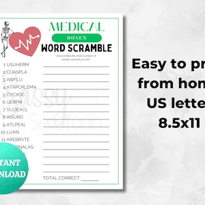 Medical BONES Word Scramble | PRINTABLE Medical Game | Doctor Nurse Fun ...