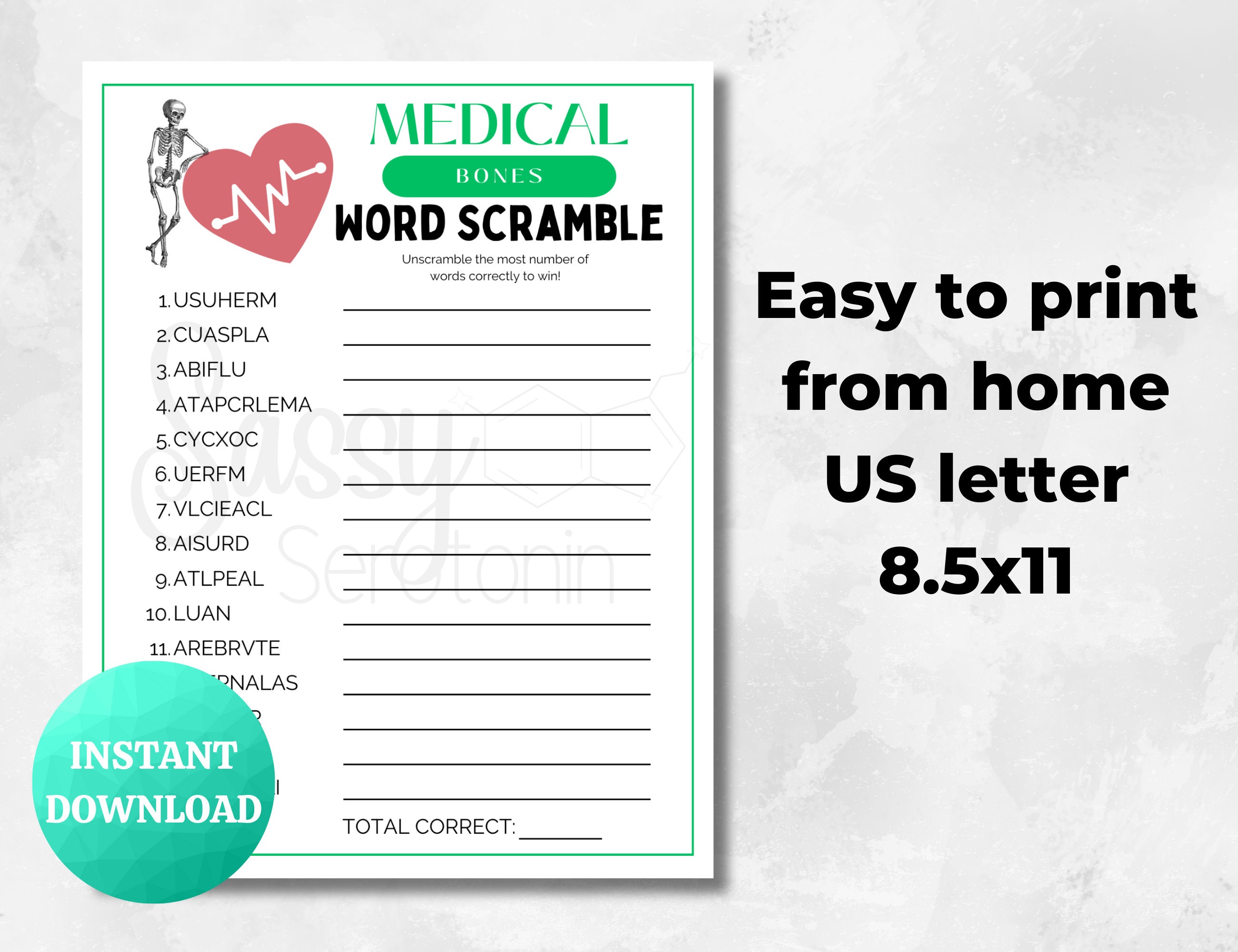 Medical BONES Word Scramble | PRINTABLE Medical Game | Doctor Nurse Fun ...