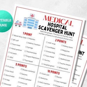 Medical HOSPITAL Scavenger Hunt PRINTABLE Medical Game - Etsy