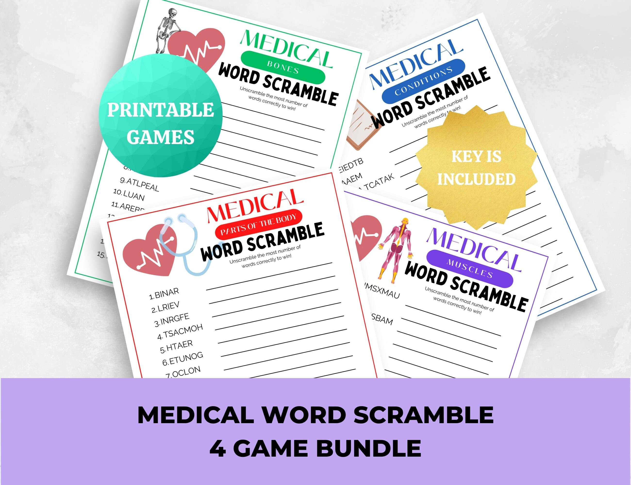 Medical Word Scramble Bundle | PRINTABLE Medical Games | Doctor Nurse ...