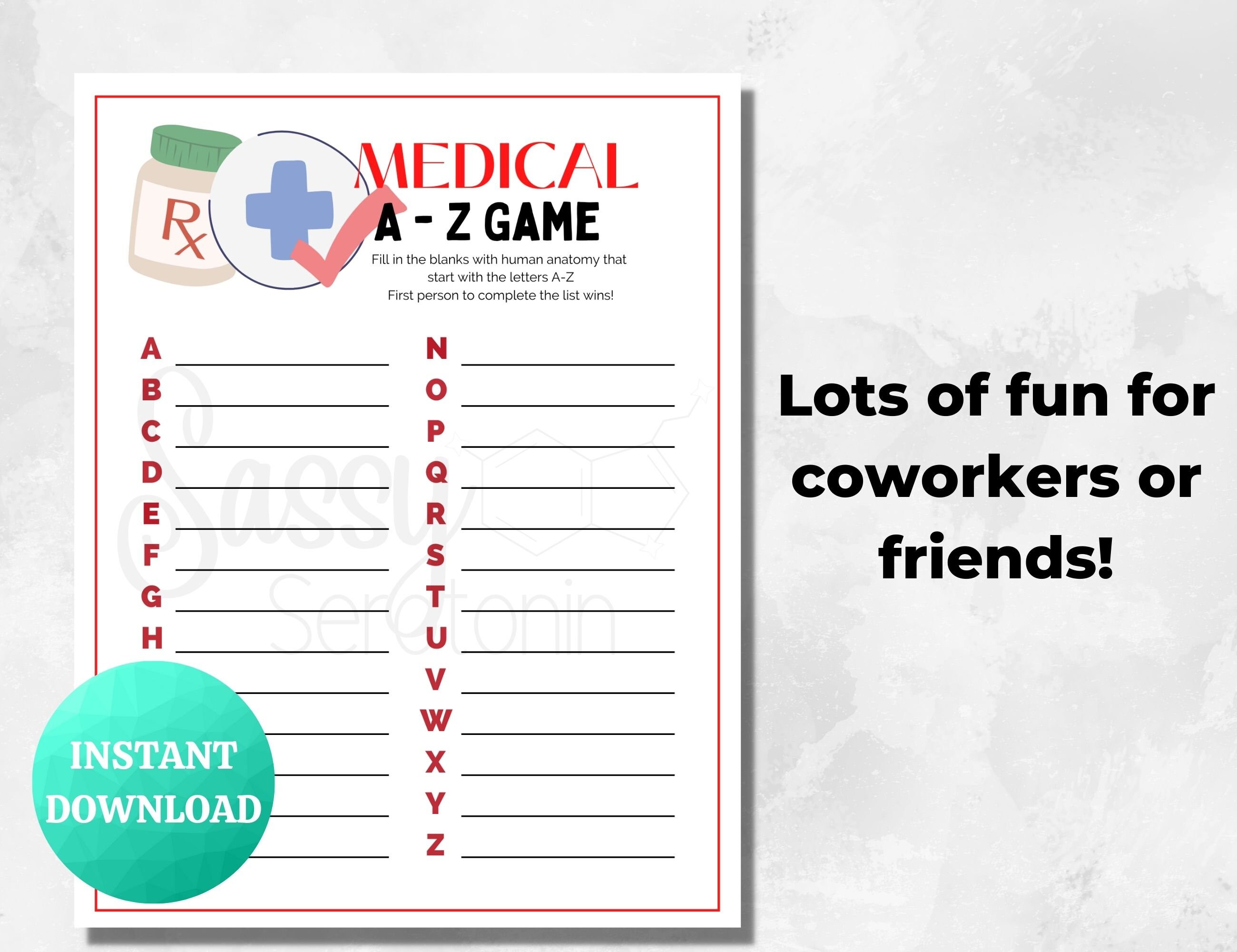 Medical A to Z Game PRINTABLE Medical Game Doctor Nurse | Etsy