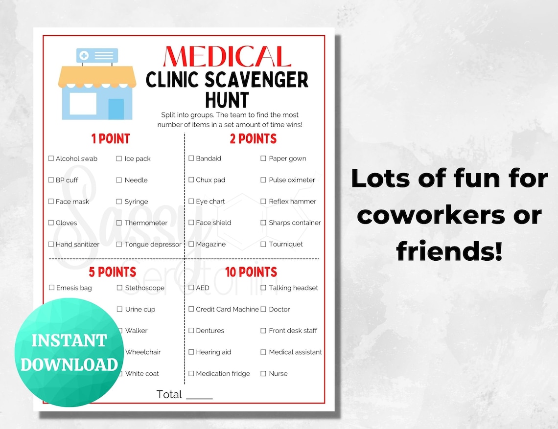 Medical CLINIC Scavenger Hunt PRINTABLE Medical Game - Etsy