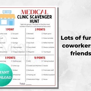 Medical CLINIC Scavenger Hunt PRINTABLE Medical Game - Etsy