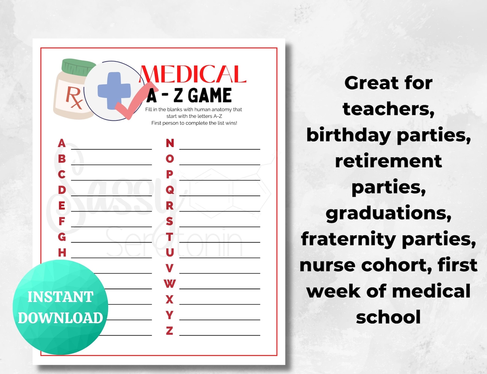 Medical A to Z Game | PRINTABLE Medical Game | Doctor Nurse Fun Game ...