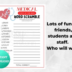 Medical Word Scramble | PRINTABLE Medical Game | Doctor Nurse Fun Game ...