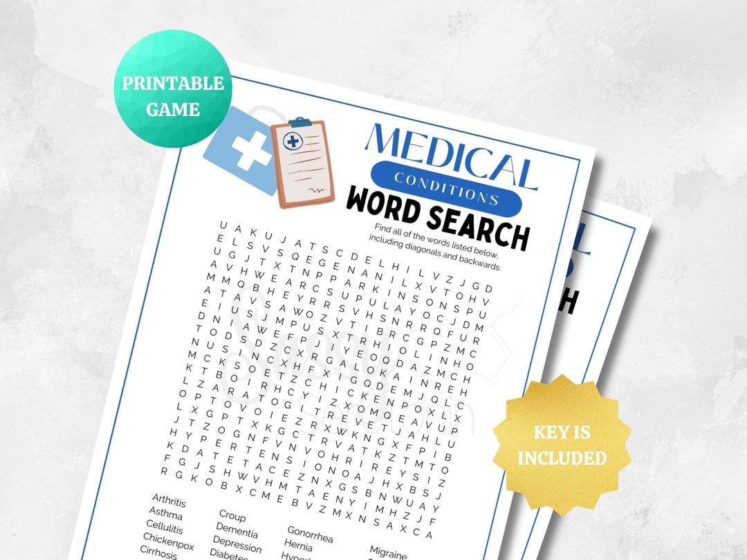 Medical Conditions Word Search | PRINTABLE Doctor Nurse Fun Game ...