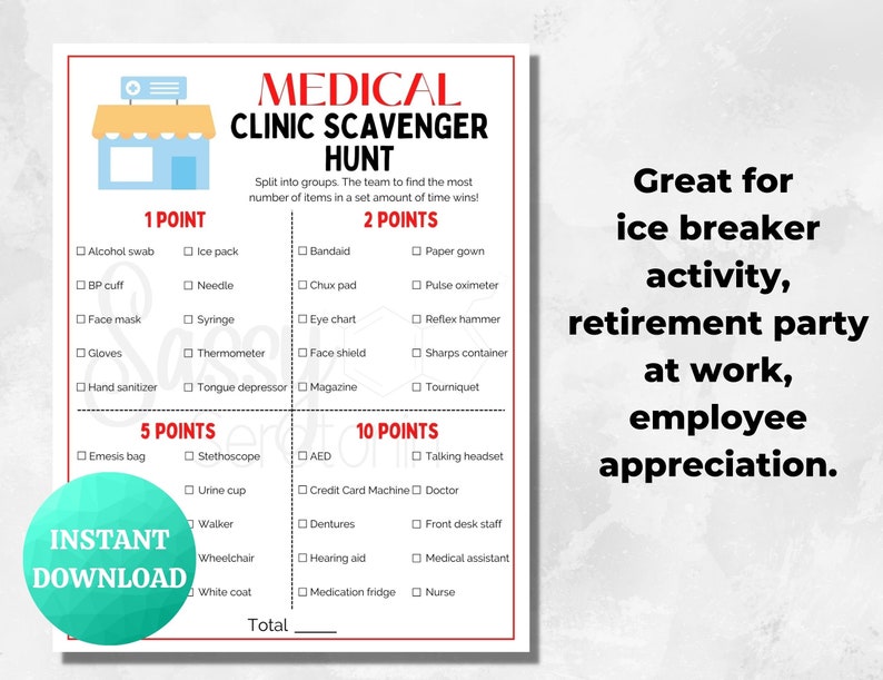 Medical CLINIC Scavenger Hunt PRINTABLE Medical Game - Etsy