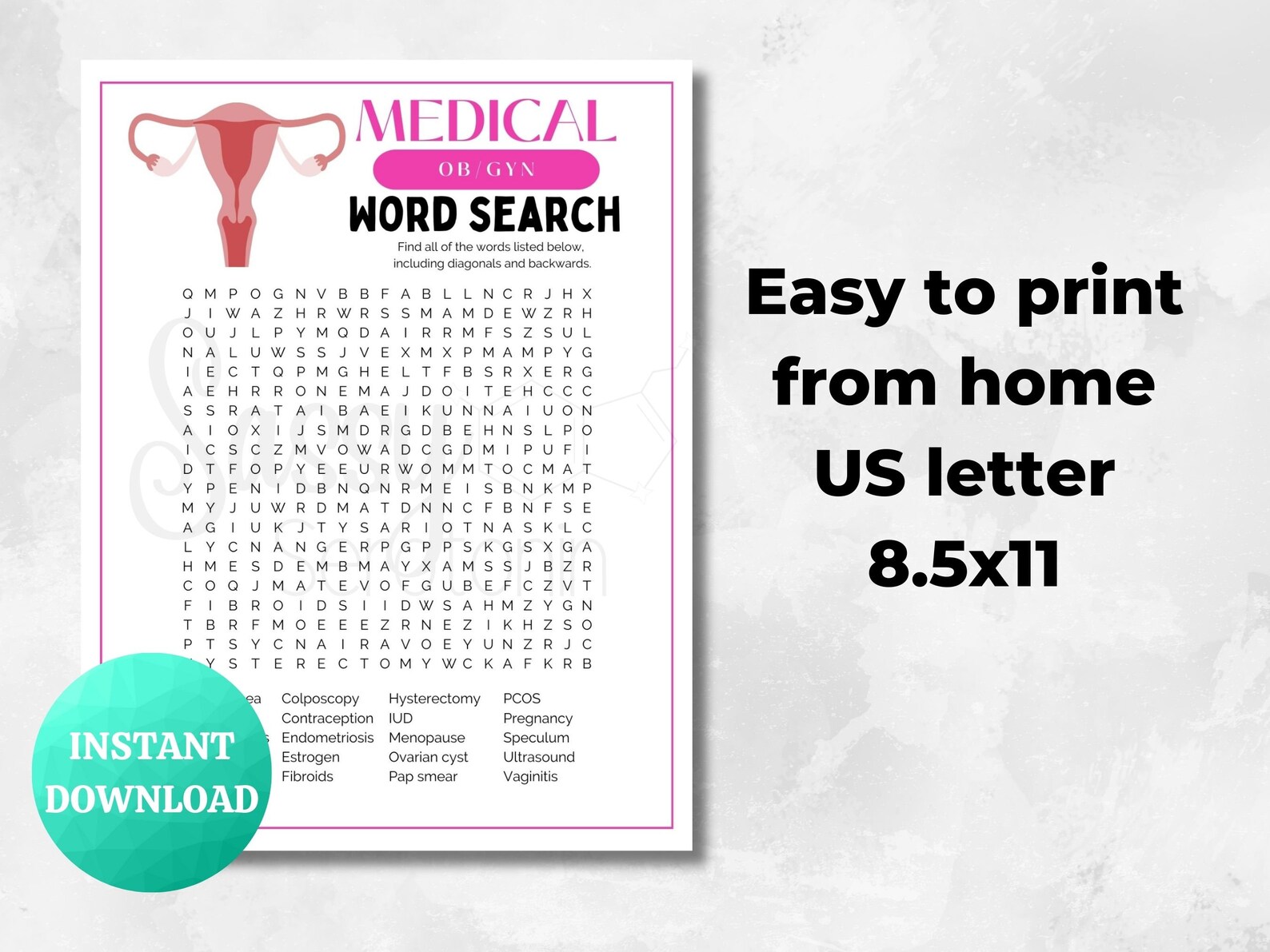 Medical OB/GYN Word Search | PRINTABLE Doctor Nurse Fun Game ...