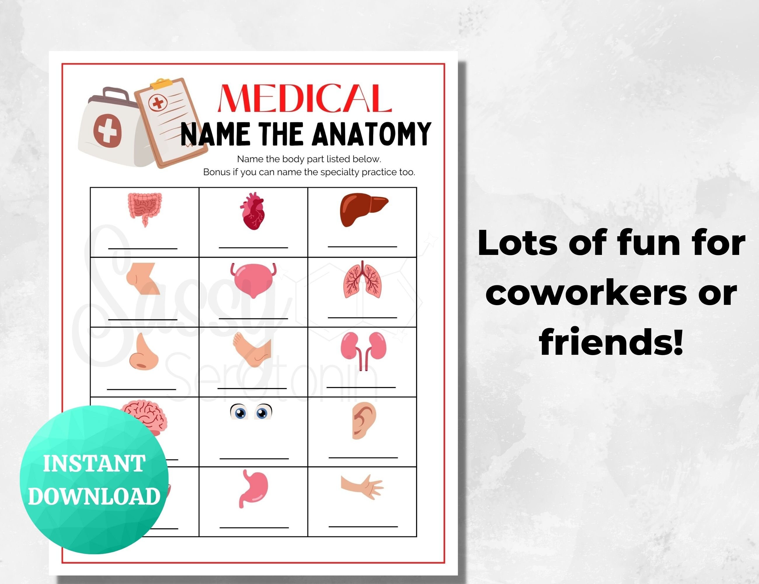 Medical Name the Anatomy | PRINTABLE Medical Game | Doctor Nurse Fun ...