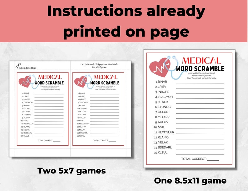 Medical Game Bundle | PRINTABLE Medical Games | Doctor Nurse Fun Game ...