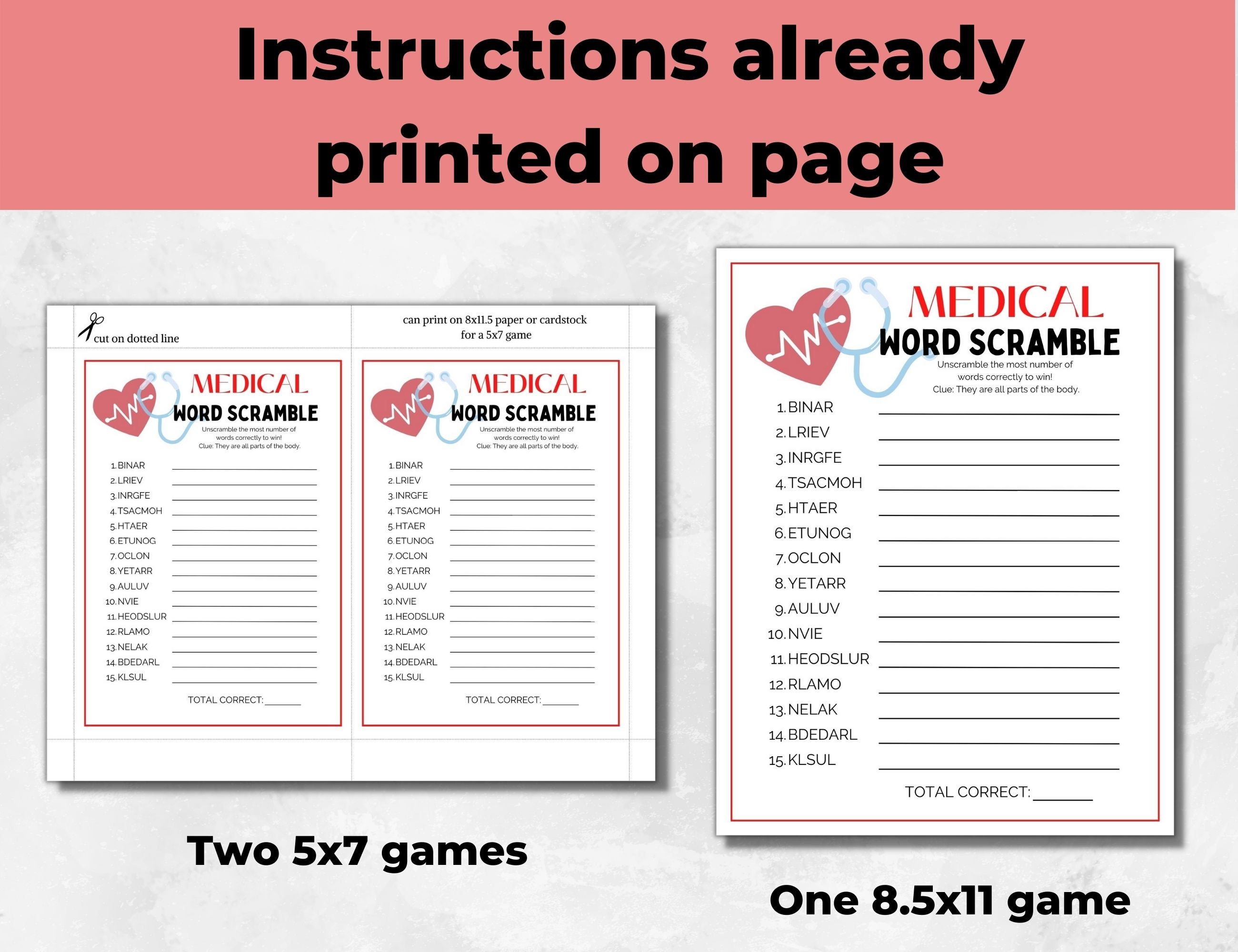 Medical Game Bundle | PRINTABLE Medical Games | Doctor Nurse Fun Game ...