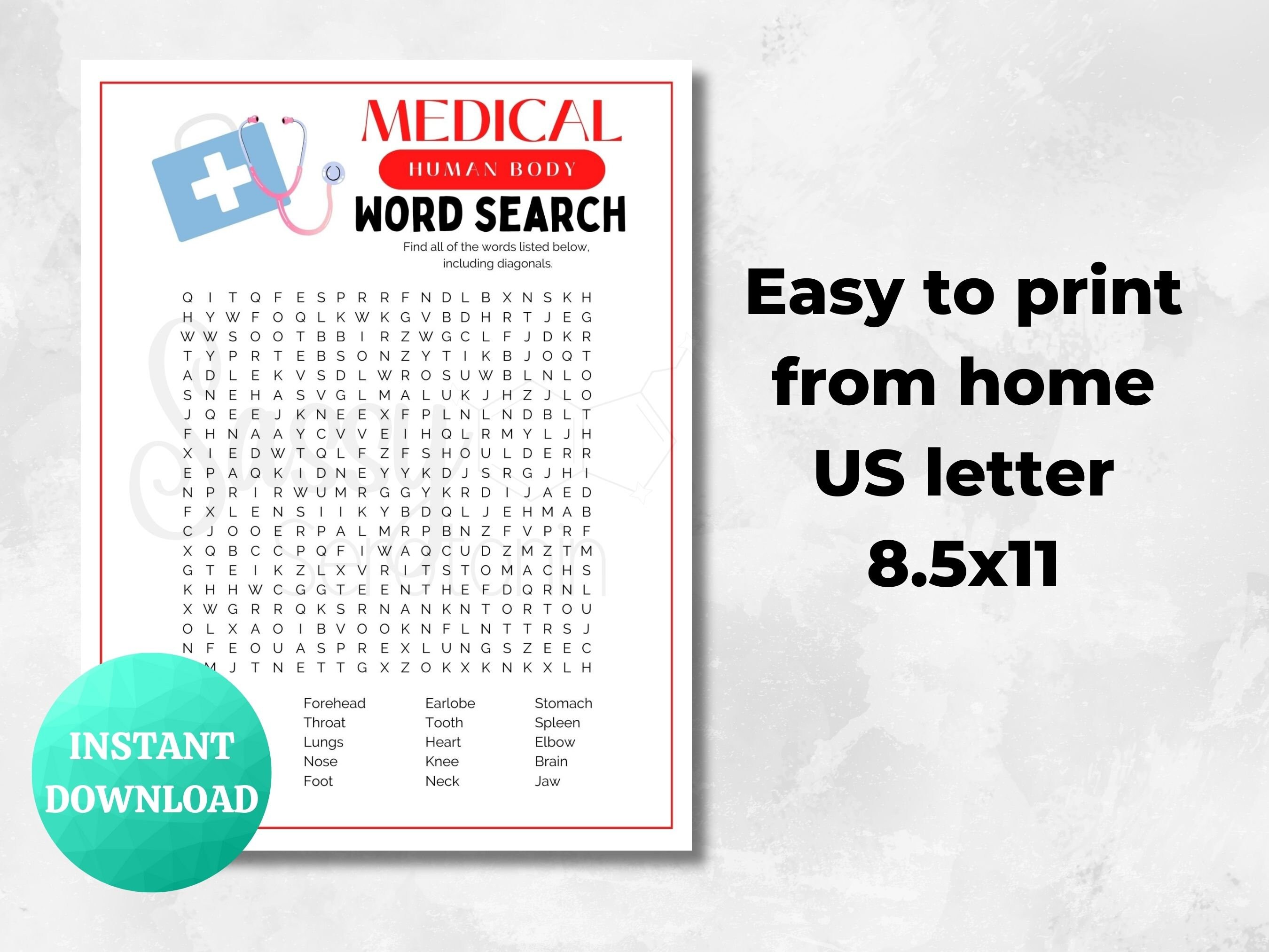 Medical Human Body Word Search | PRINTABLE Medical Game | Doctor Nurse ...