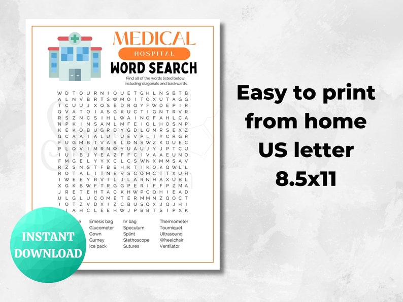 Medical Hospital Word Search | PRINTABLE Doctor Nurse Fun Game ...