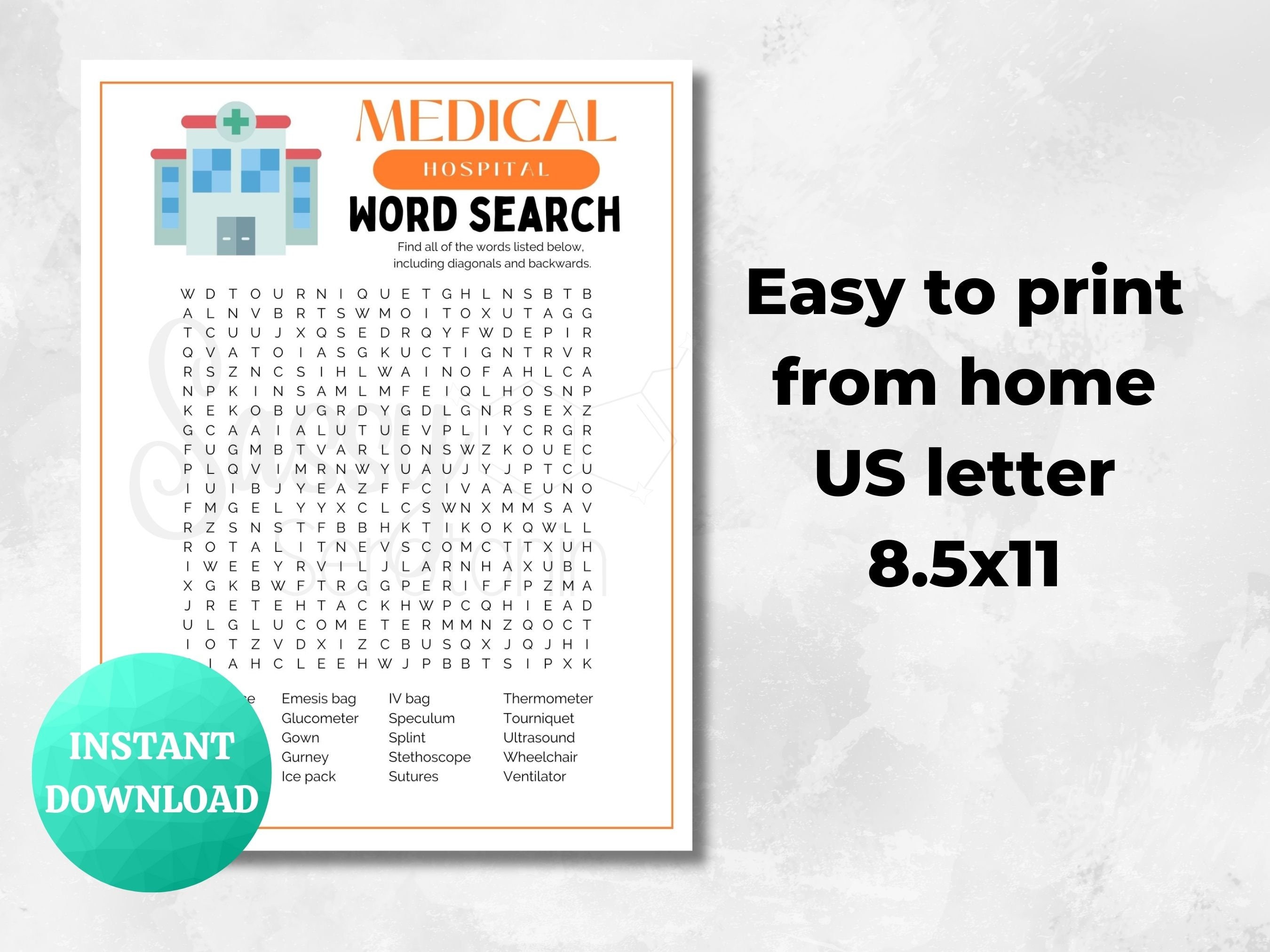 Medical Hospital Word Search | PRINTABLE Doctor Nurse Fun Game ...
